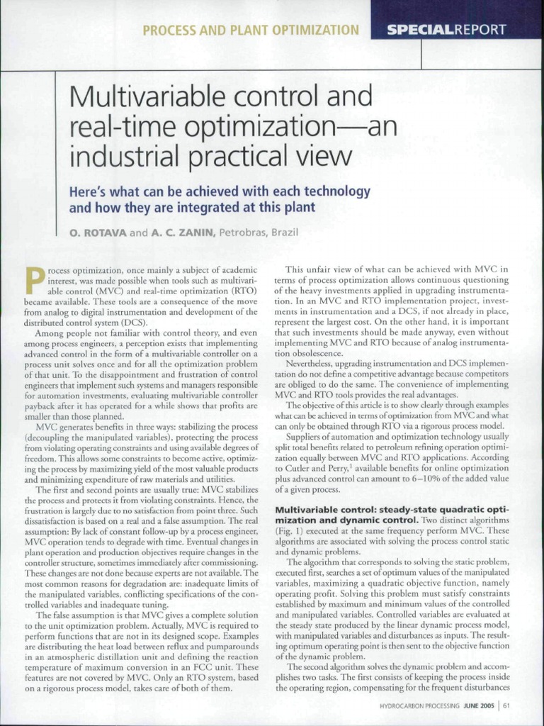 Multivariable Control and Real-Time Optimization - An Industrial ...