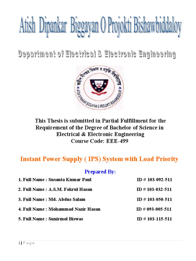 Instant Power Supply (IPS) System With Load Priority | PDF ...