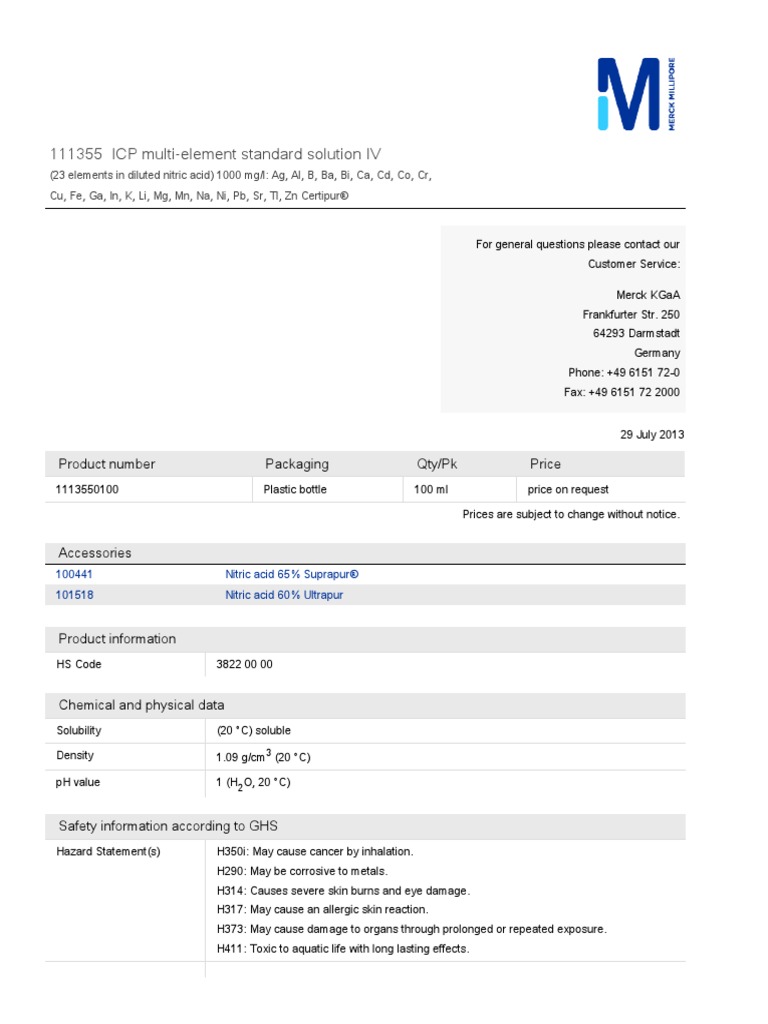 ICP Multi Element Standard | PDF | Sodium Hydroxide | Sulfuric Acid