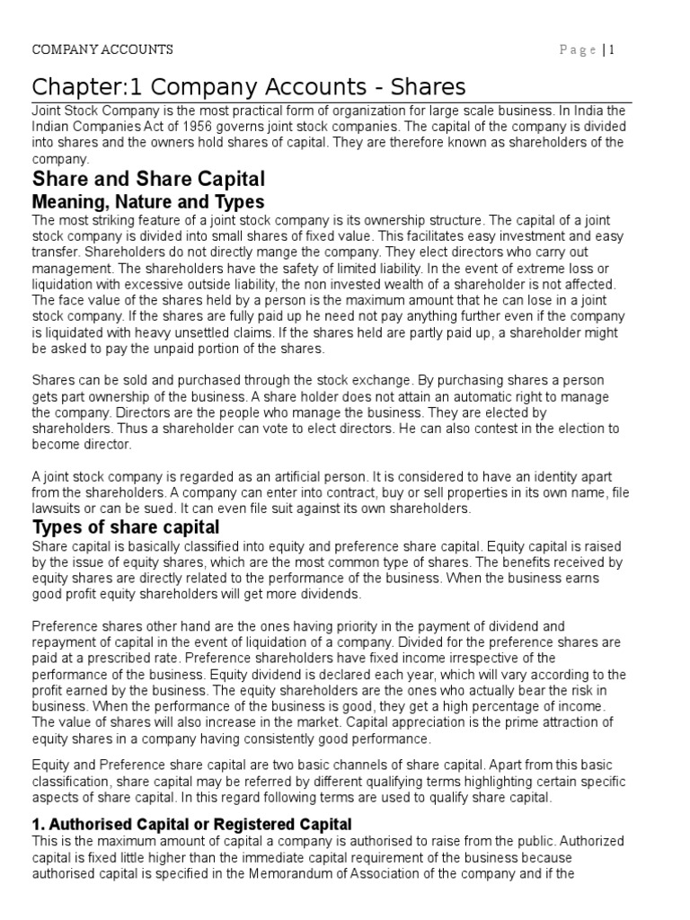 Company Accounts Notes | PDF | Preferred Stock | Joint Stock Company