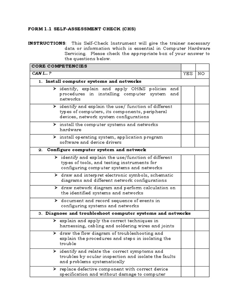 Form 1 - 1 Self-Assessment Check | PDF | Troubleshooting | Software