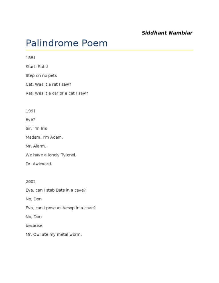 Palindrome Poem | PDF