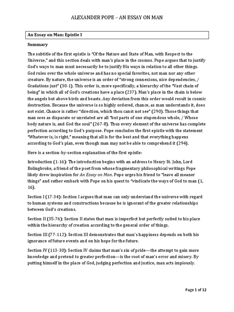 Summary of Pope's Essay on Man | PDF | Alexander Pope | Reason