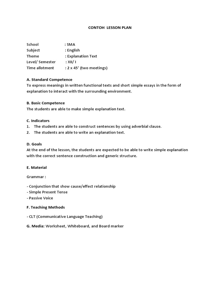 CONTOH Lesson Plan | PDF | Cloud | Lesson Plan