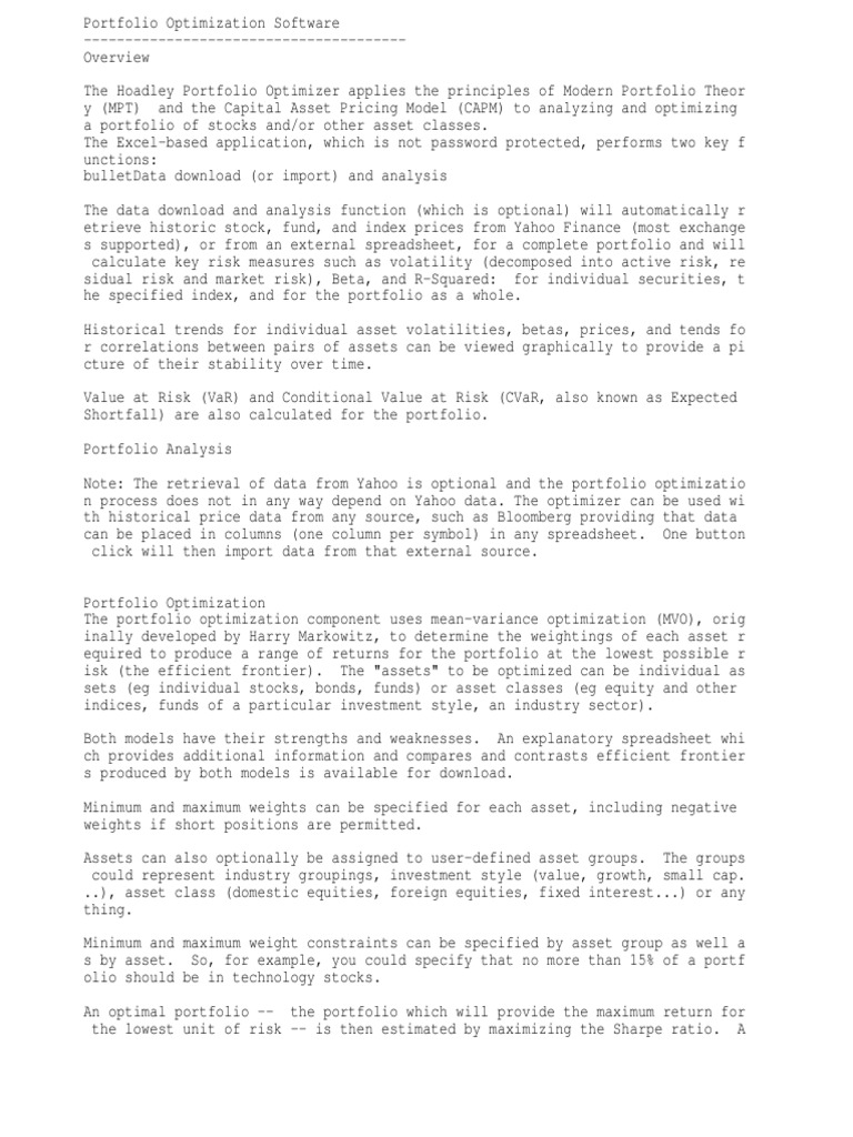 Hoadley Portfolio Optimization Tool | PDF | Modern Portfolio Theory ...