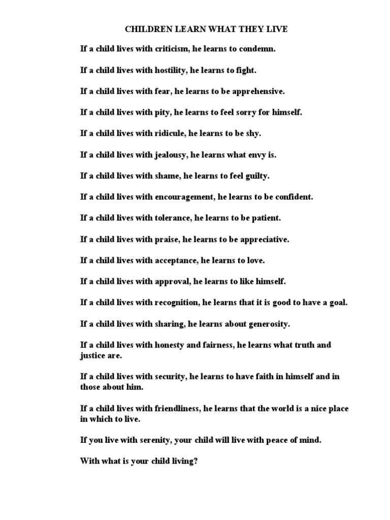 Children Learn What They Live | PDF