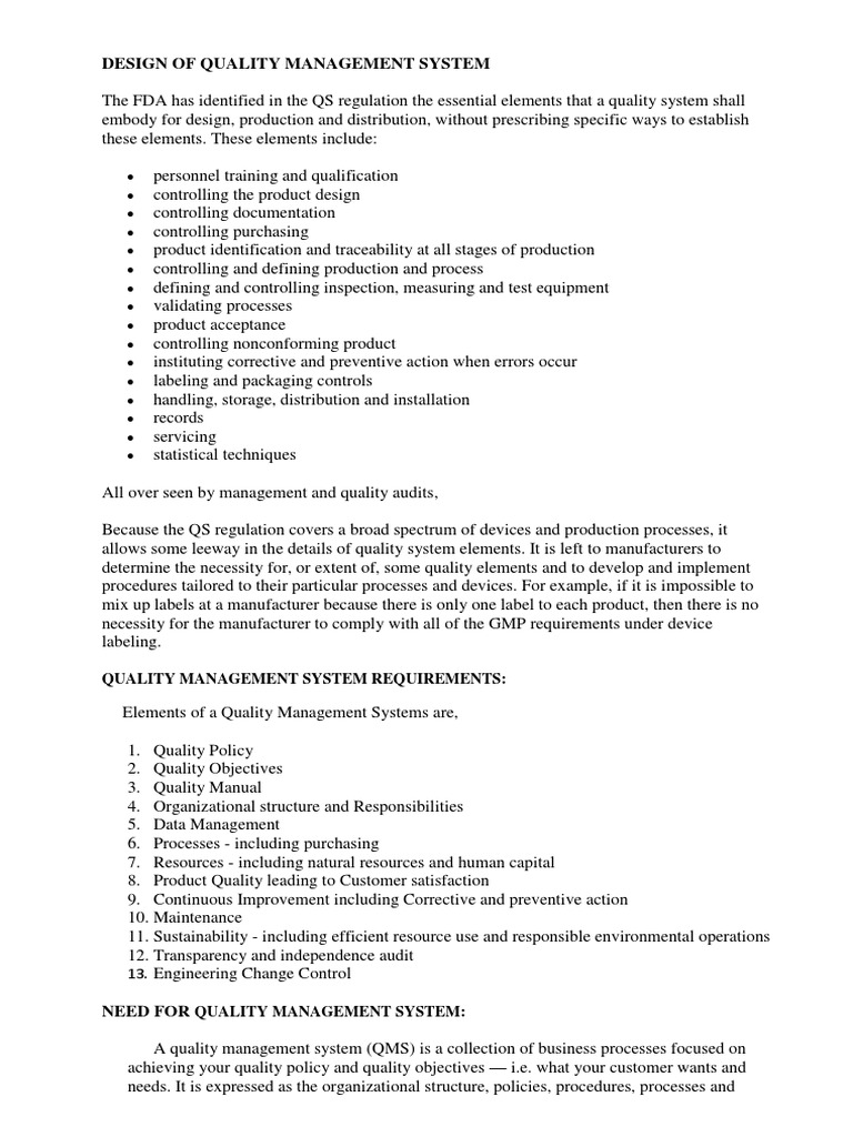 Quality Management System Design Essentials | PDF | Quality Management ...