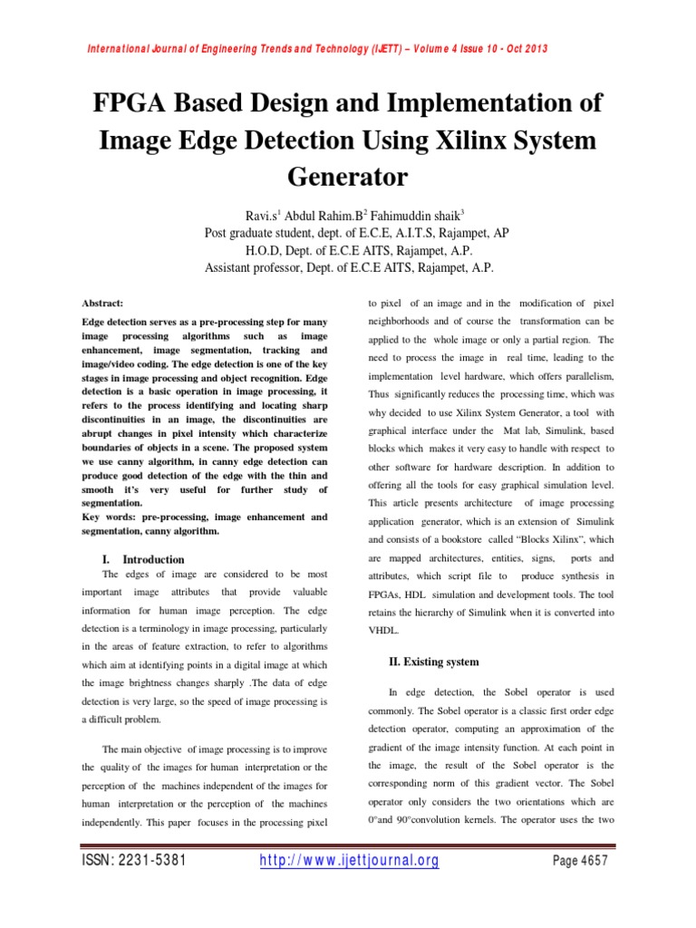 FPGA Based Design and Implementation of Image Edge Detection Using Xilinx System Generator | PDF ...
