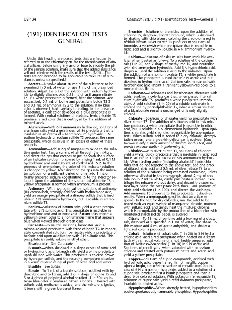 Chemical Identification Tests for Common Ions, Salts, and Functional ...