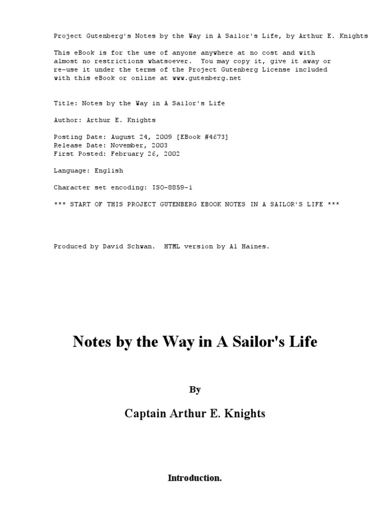 Sailor's Life: Notes by A.E. Knights | PDF | Sea Captain | Mast (Sailing)