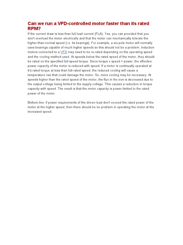 VFD Motor Speed: Operating Beyond RPM Limits | PDF | Computers ...