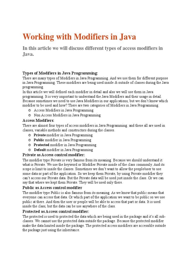 Modifiers in Java | PDF | Method (Computer Programming) | Class (Computer Programming)