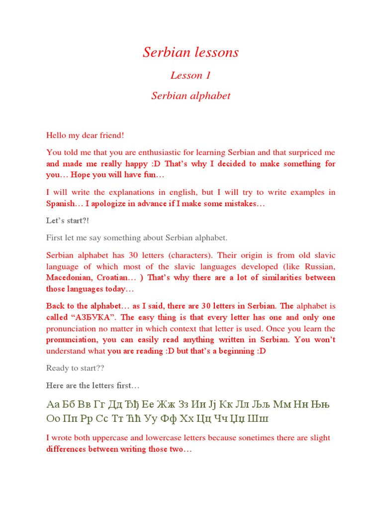 Serbian Lessons in Spanish and English | PDF | Alphabet | Letter Case