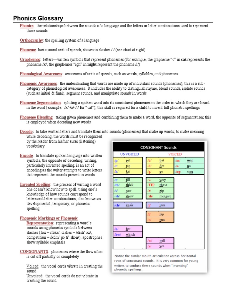 Phonics Glossary | PDF | Syllable | Phonics