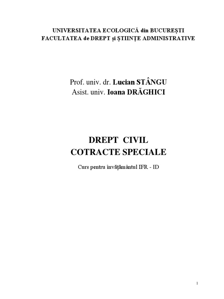 Contracte Speciale Noul Cod Drept Civil 5 | PDF
