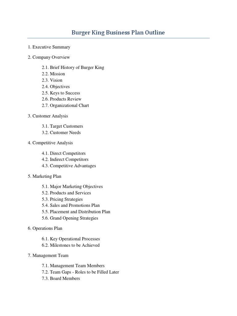 Burger King Business Plan Outline | PDF