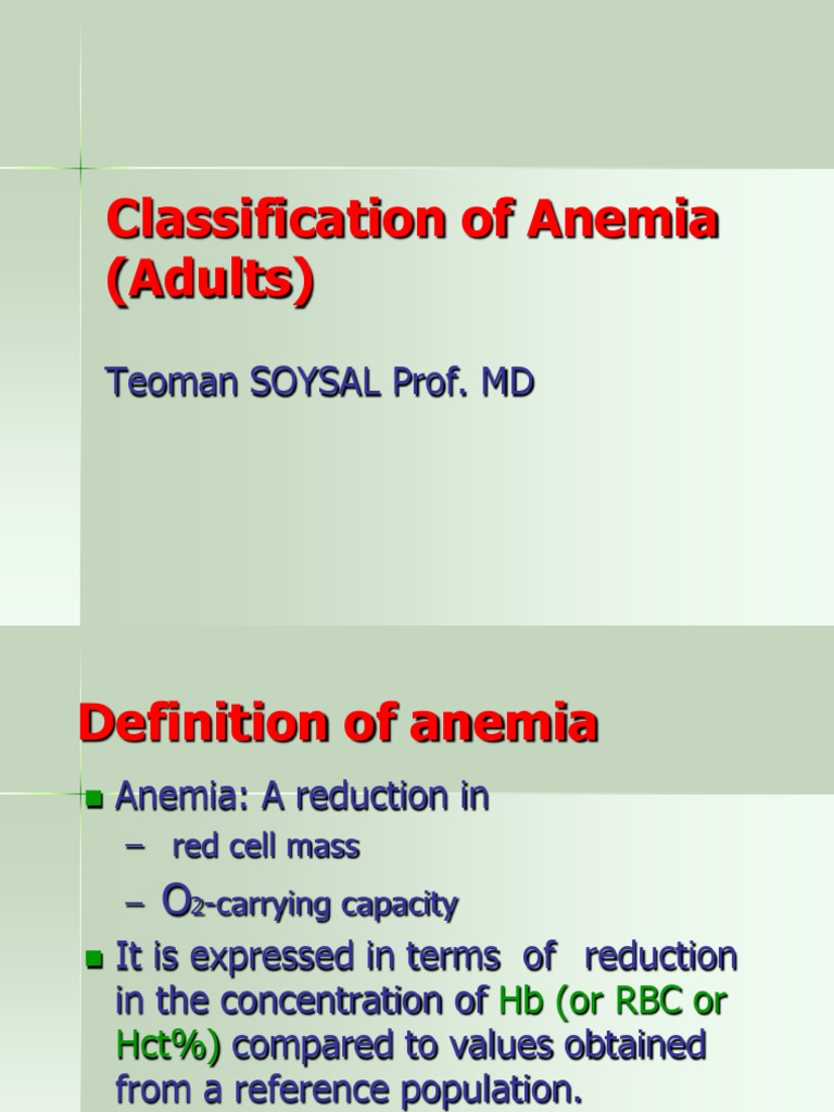 Anemia Classification and Definitions | PDF | Anemia | Tissue (Biology)