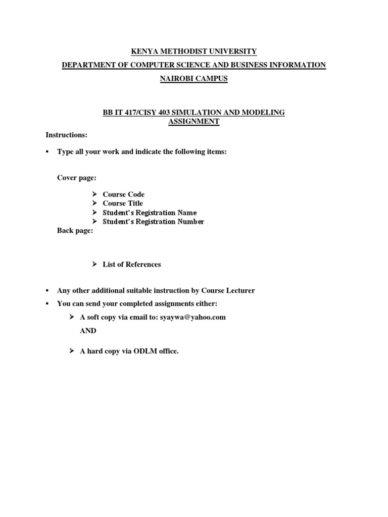 BB It 417-Cisy 403 Simulation and Modeling DLM Assignment | PDF | Randomness | Poisson Distribution
