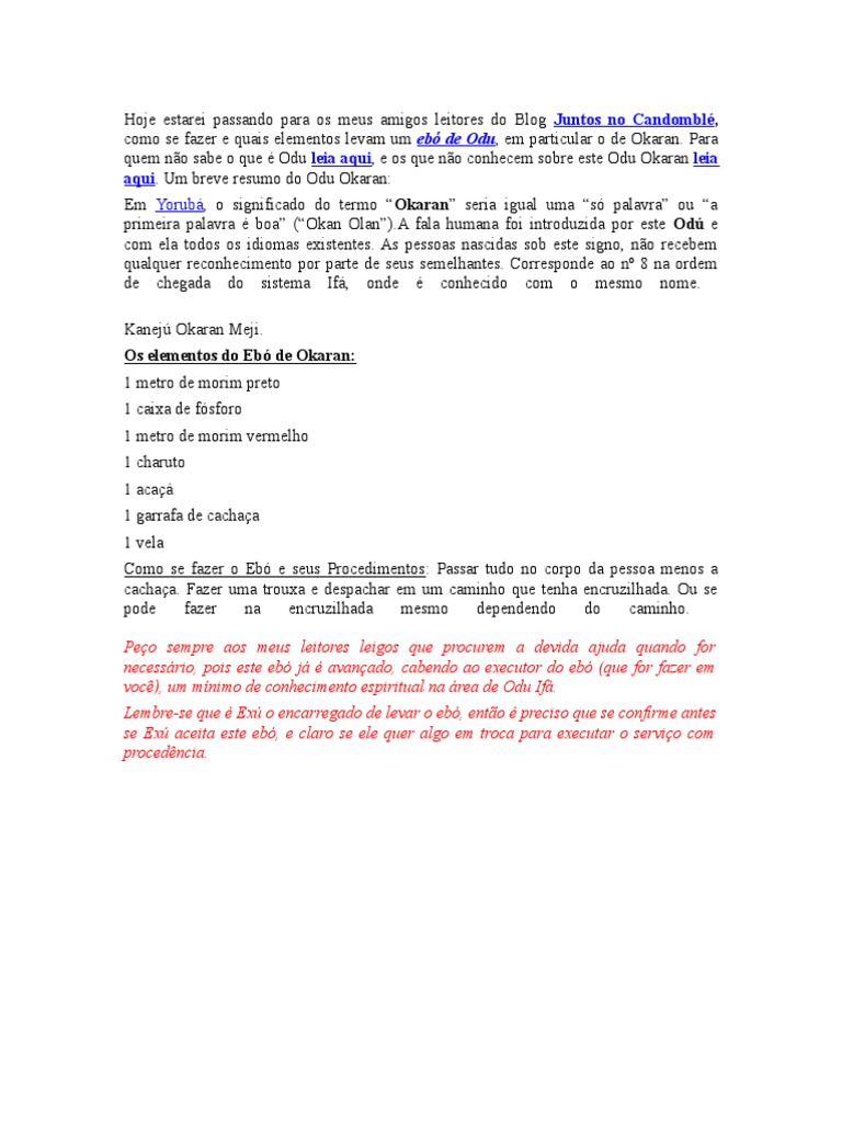 Ebo Odu Okaran | PDF