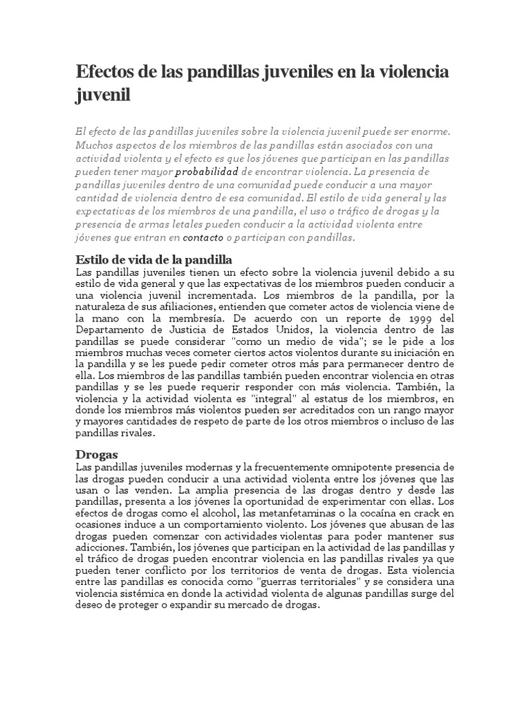Impacto de las Pandillas en la Violencia Juvenil | PDF | Juventud | Drogas