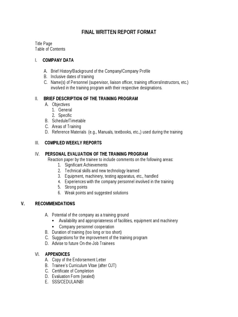 Ojt - Final Written Report Format | PDF