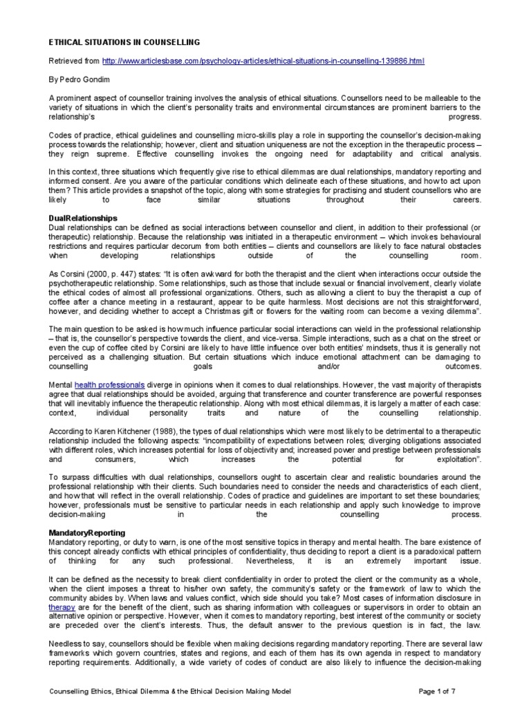 4. Ethical Dilemma & the Ethical Decision Making Model | Psychotherapy ...