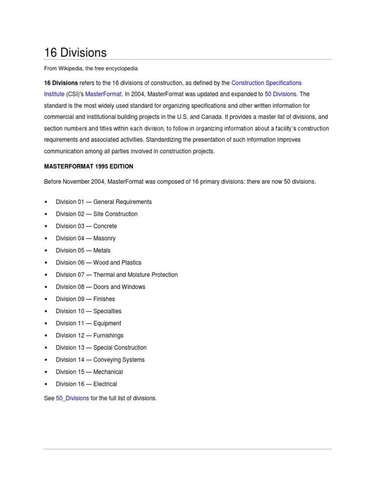 16 Divisions | PDF | Hvac | Concrete