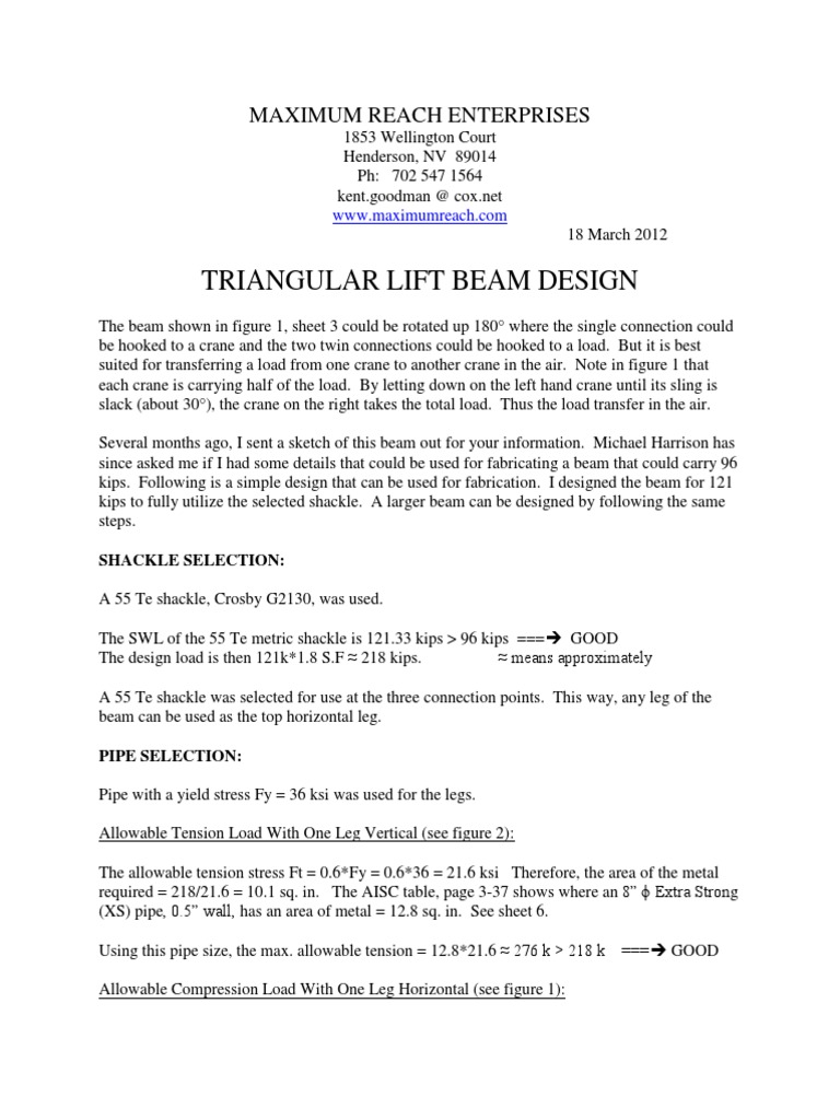Triangular Lift Beam Design Guide | PDF | Crane (Machine) | Pipe (Fluid ...