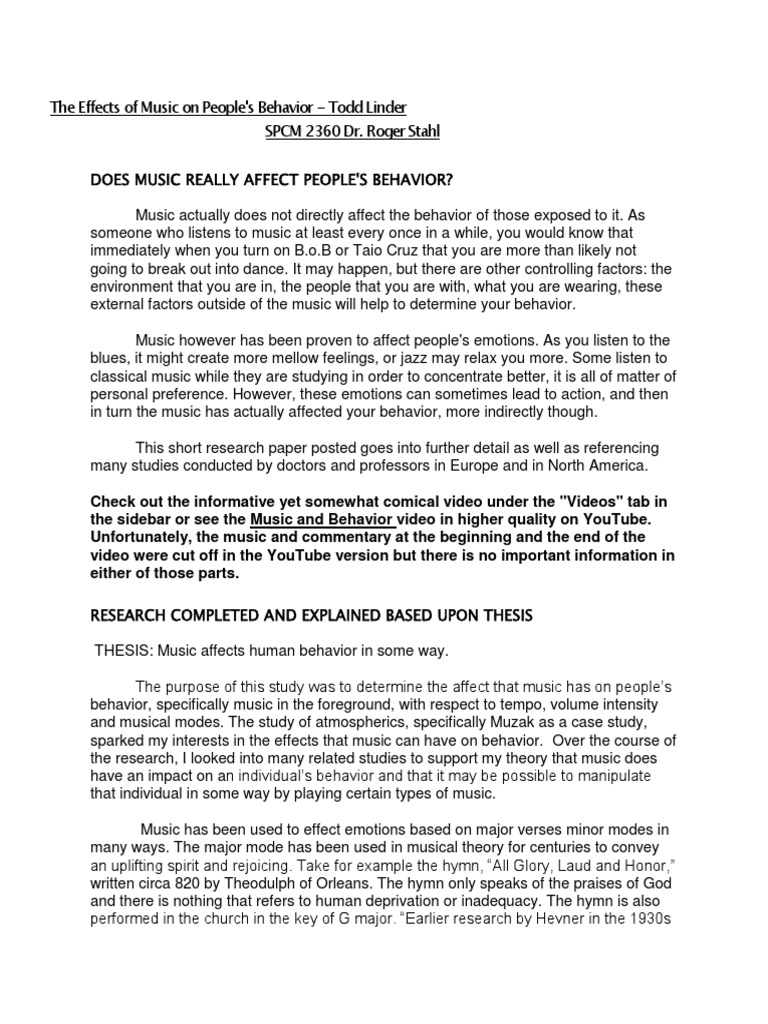 The Effects of Music On People | PDF | Adolescence | Affect (Psychology)