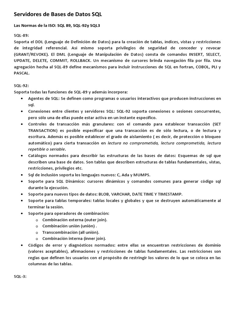Servidores Bases de Datos | PDF | SQL | Enterprise Java Beans Servidores Bases de Datos | PDF | SQL | Enterprise Java Beans