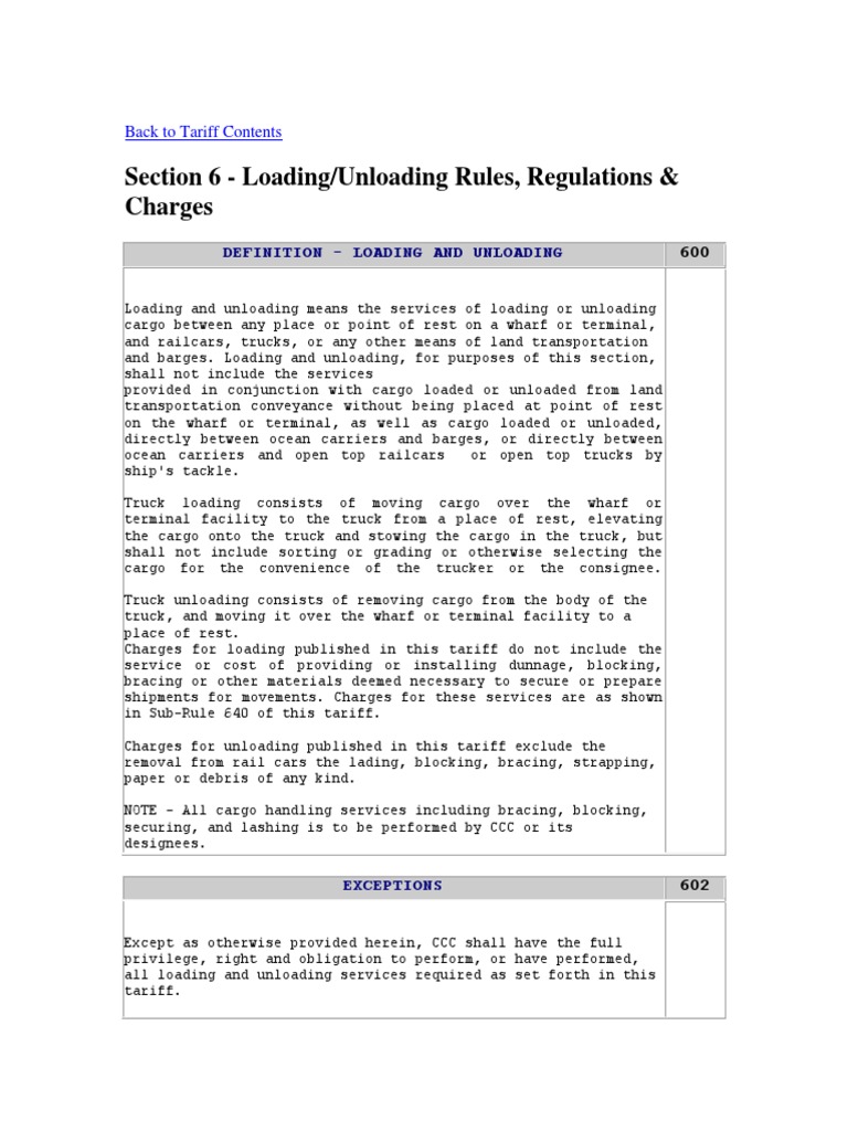 Section 6 - Loading/Unloading Rules, Regulations & Charges | Download ...