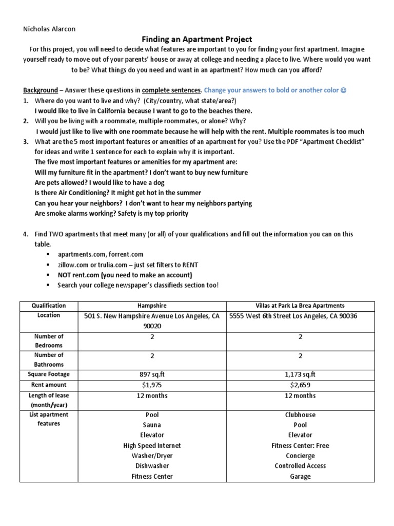 Renting An Apartment Project | PDF | Roommate | Apartment