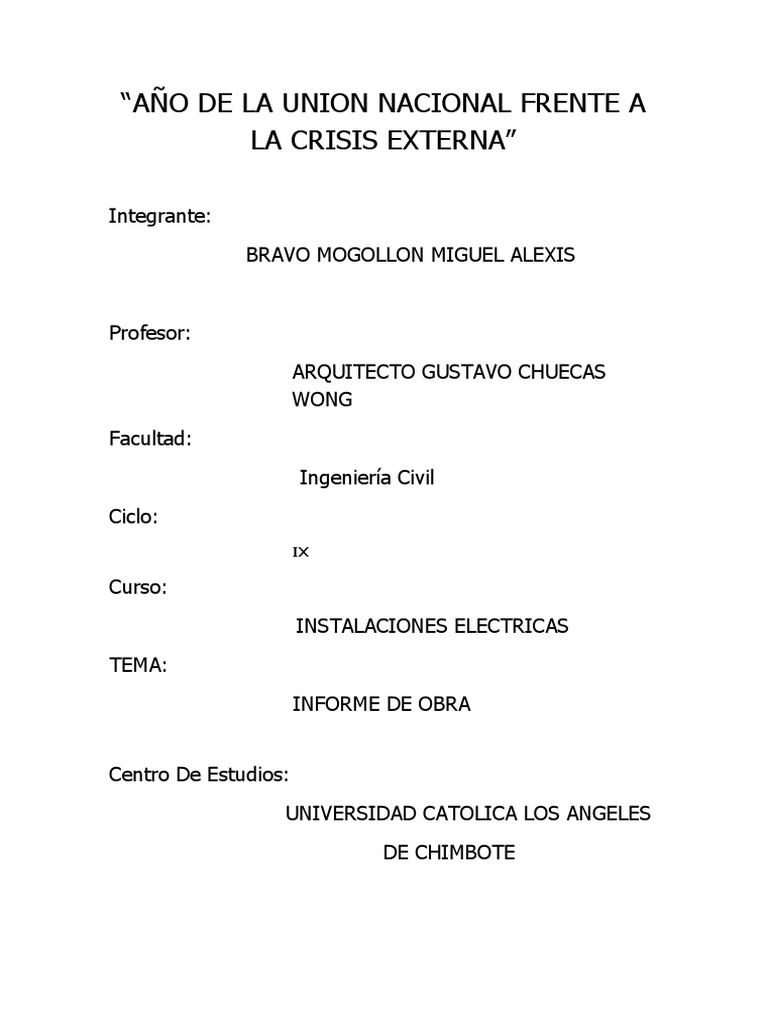 Informe de Instalaciones Electricas | PDF | Poder (Física) | Electricidad Informe de Instalaciones Electricas | PDF | Poder (Física) | Electricidad