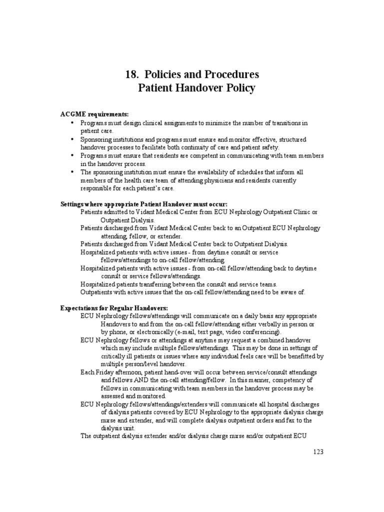 Patient Handover Policy | Download Free PDF | Nephrology | Patient