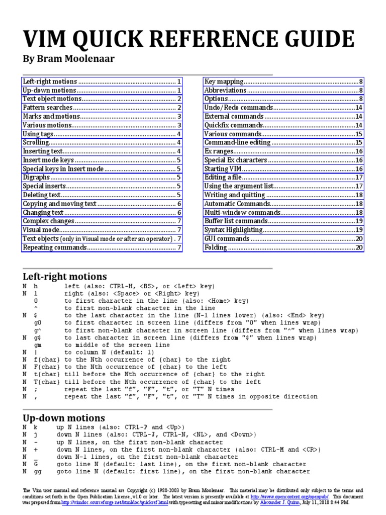 Vim Quick Reference Guide | PDF | Command Line Interface | File Format