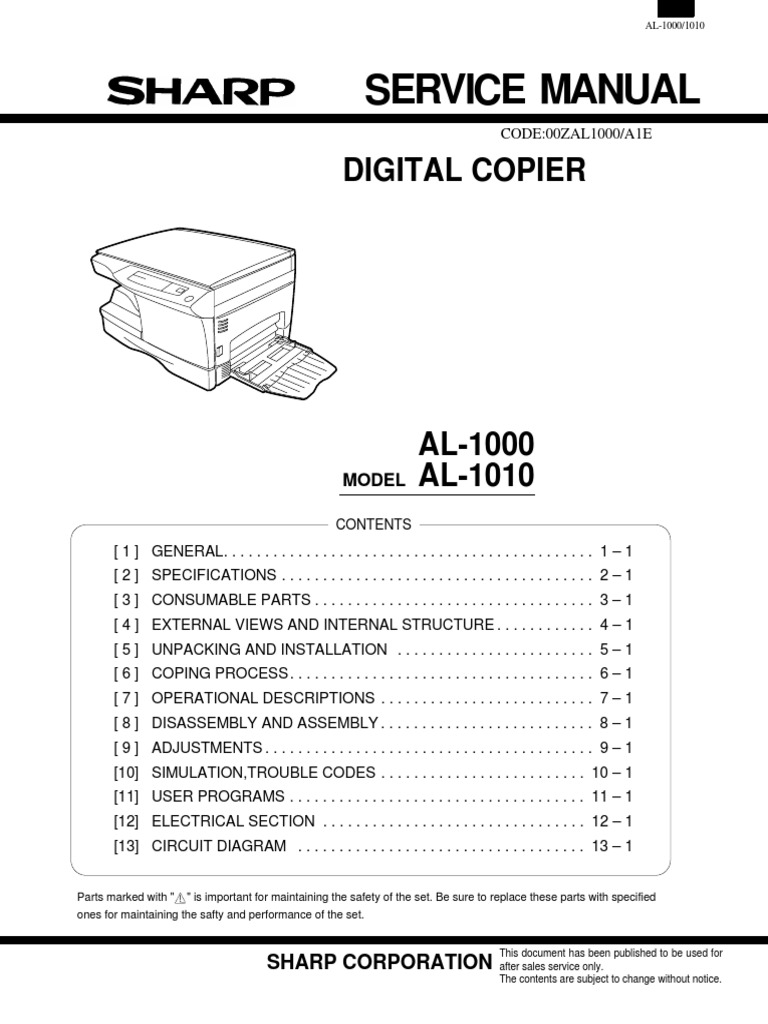 Sharp AL1000 Service Manual | PDF | Image Scanner | Charge Coupled Device