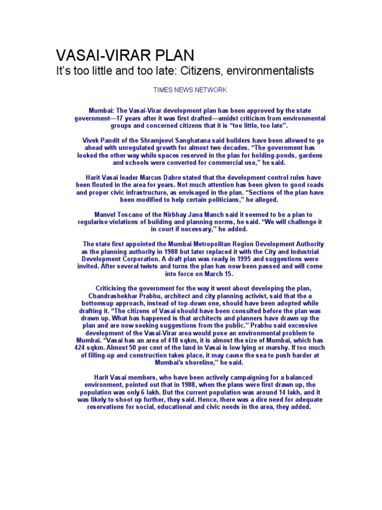 Vasai Virar Plan | PDF | Urban Geography | Planning