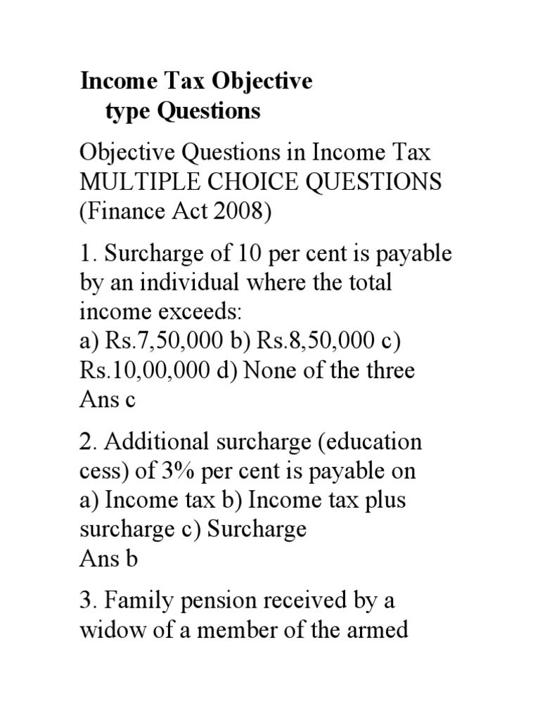 Income Tax Objective Questions | PDF | Public Economics | Government ...