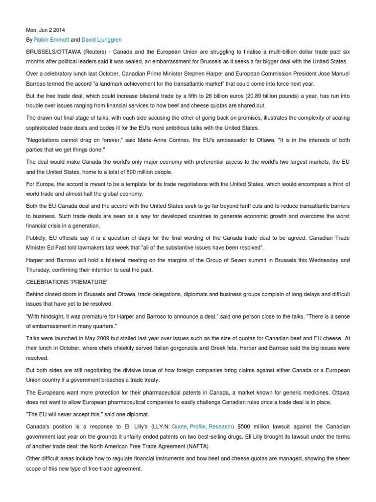 Robin Emmott David Ljunggren: Mon, Jun 2 2014 | PDF | European Union ...
