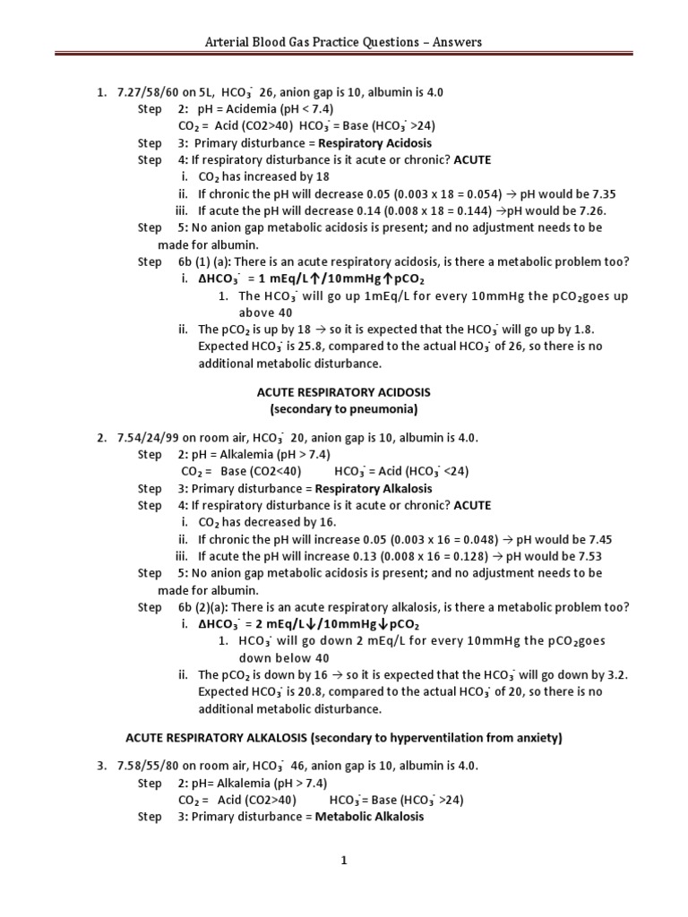 ABG Practice Question Answers | PDF | Diseases And Disorders ...