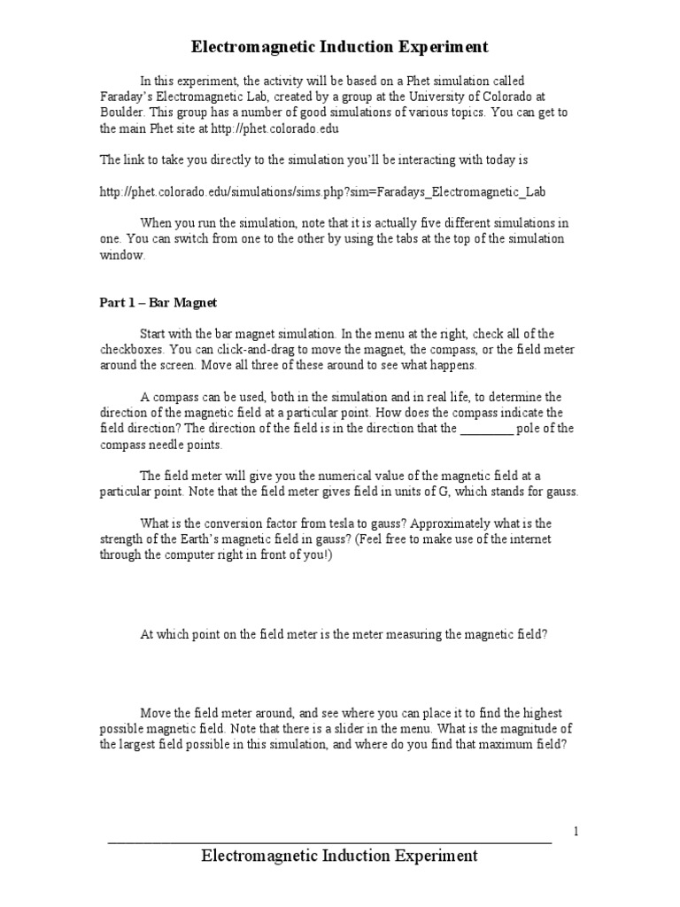 Electromagnetic Induction Experiment 1 Pdf Inductor Compass