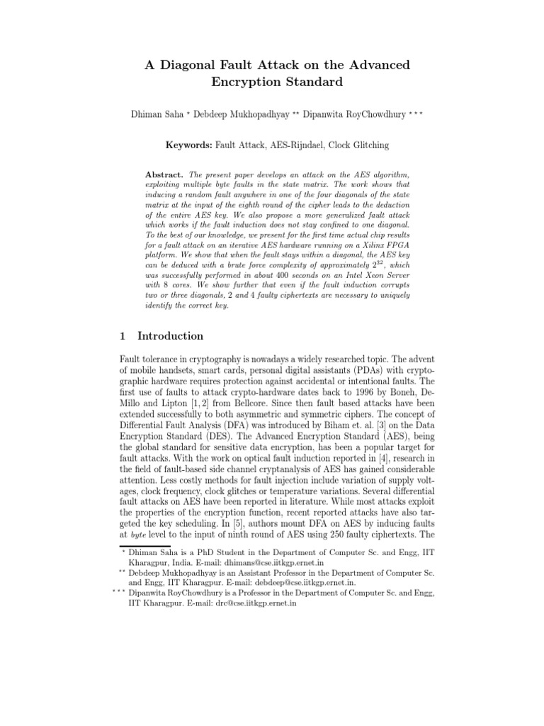 A Diagonal Fault Attack On The Advanced Encryption Standard | PDF ...