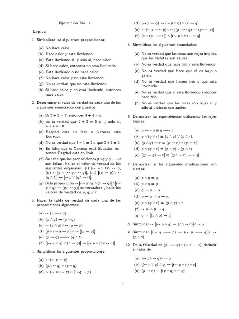 Ejercicios de LOGICA PDF | PDF | Proposición | Lógica