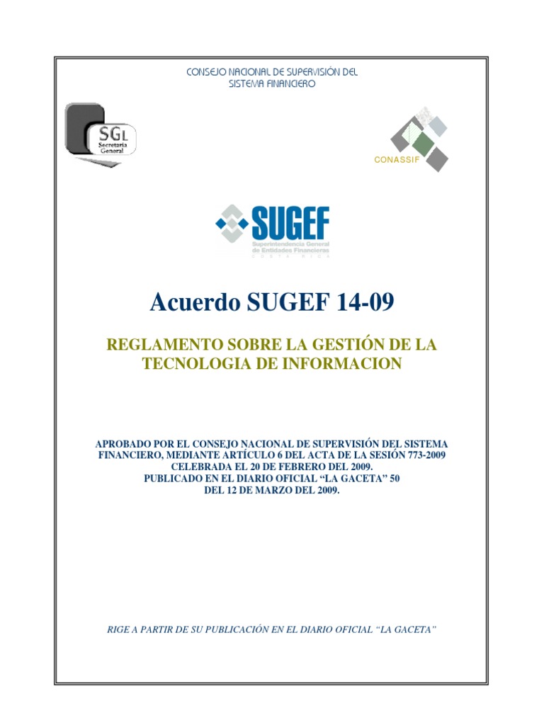 Acuerdo SUGEF 14-09 | PDF | Cobit | Planificación