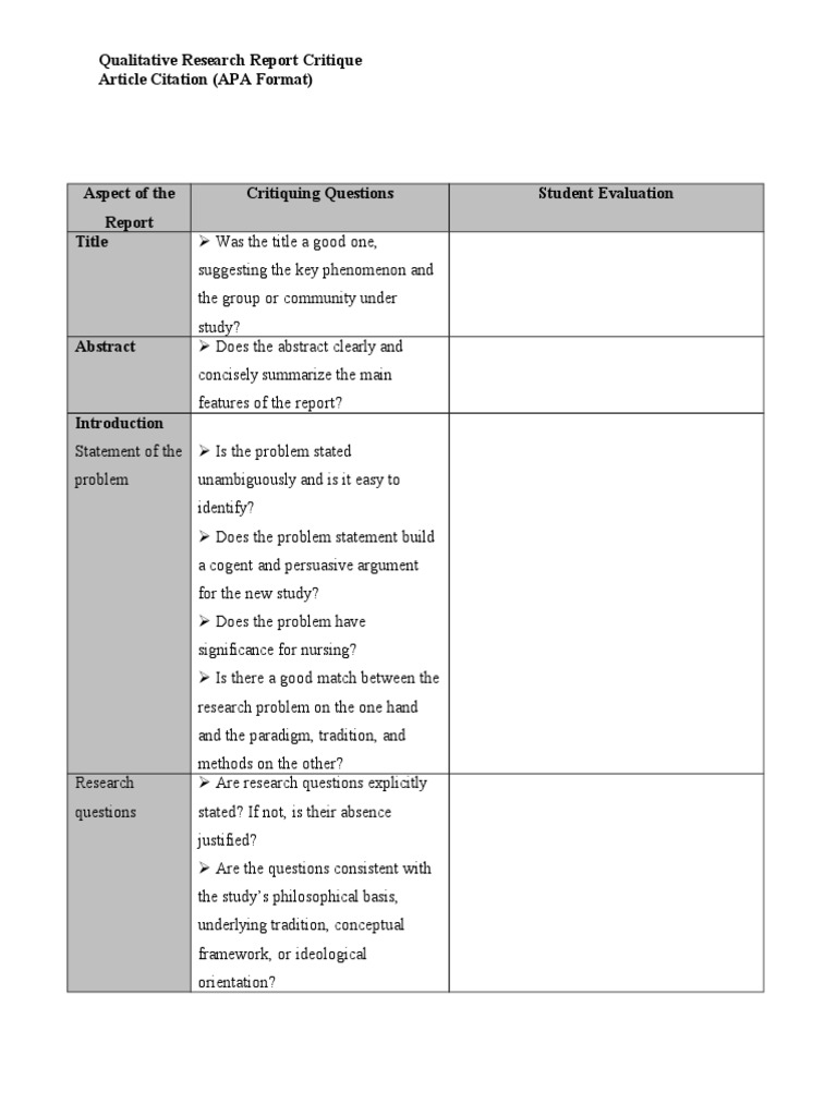 Qualitative Research Critique Framework | PDF | Qualitative Research | Data