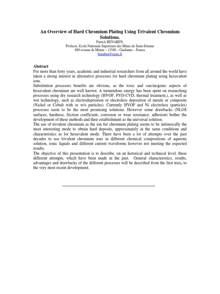 Trivalent Chromium Plating Overview | PDF | Chromium | Chemical Elements