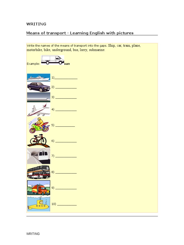 WRITING Means of Transport - Learning English With Pictures | PDF ...