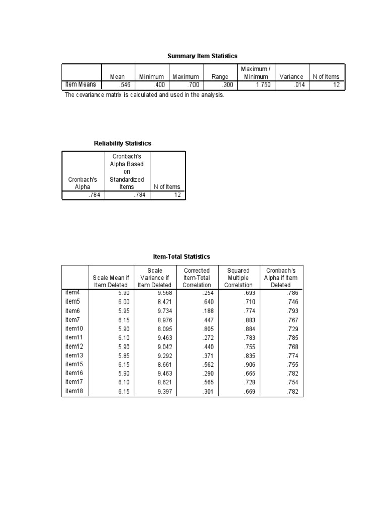 Item Statistics and Reliability Analysis | PDF