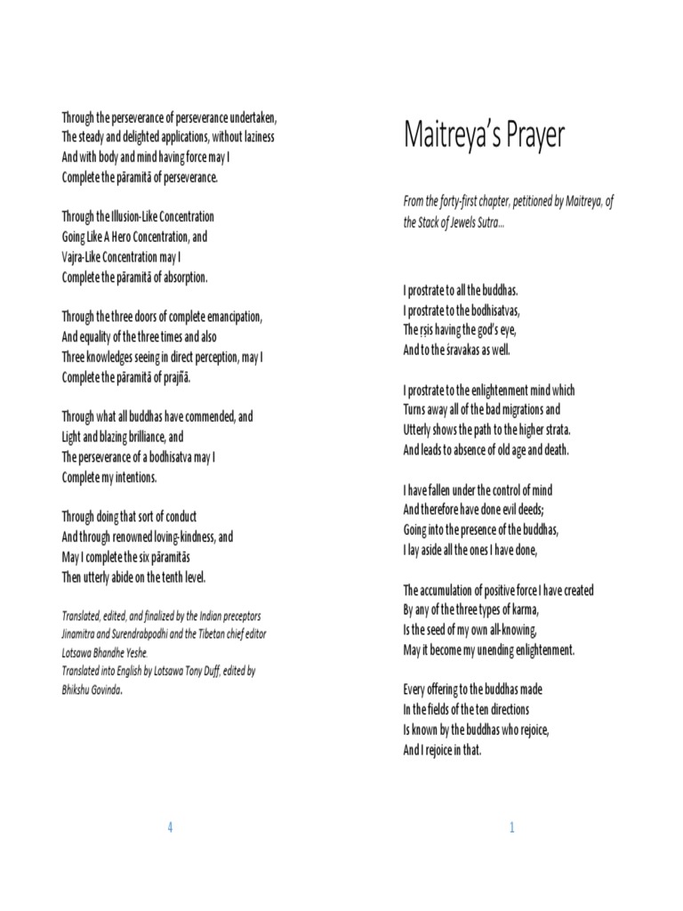 Maitreya Prayer | PDF | Buddhahood | Bodhisattva