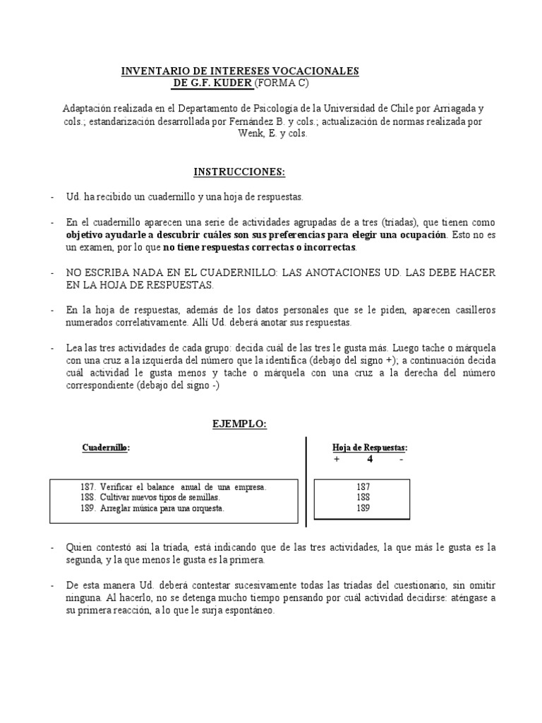 Kuder - Preguntas y Hoja de Respuestas | PDF | Publicidad | Agricultura